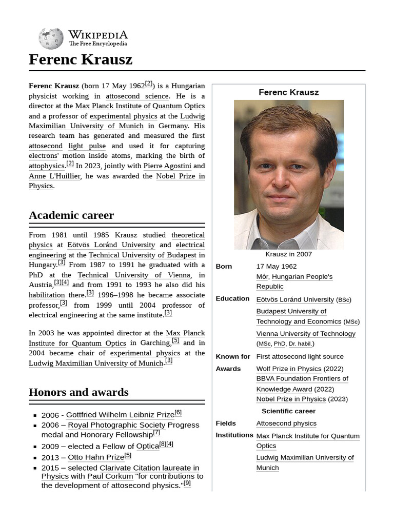 Ferenc_Krausz | PDF | Physical Sciences | Atomic