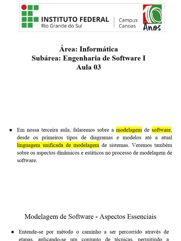 Engenharia de Software I Aula 03 - Modelagem UML | PDF | Classe ...