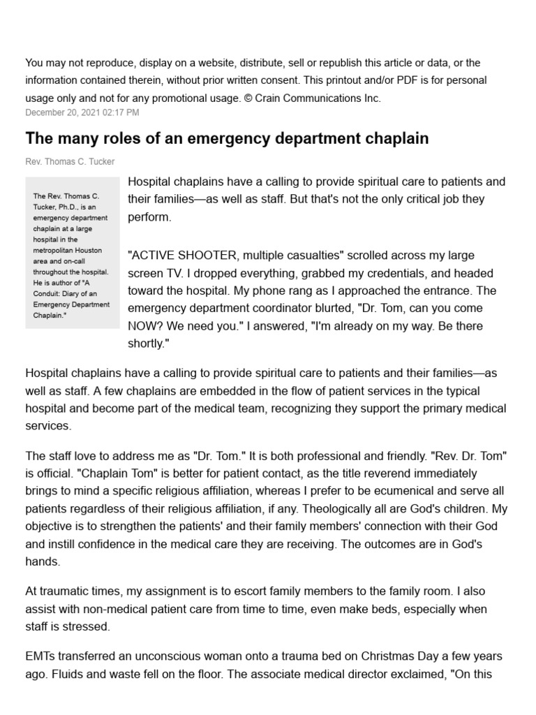 Roles of Emergency Department Chaplains | PDF | Emergency Department ...