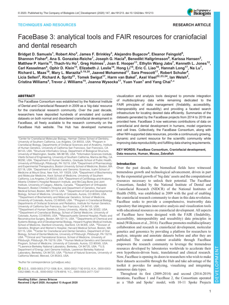 FaceBase 3: Analytical Tools and FAIR Resources For Craniofacial and Dental Research | PDF ...