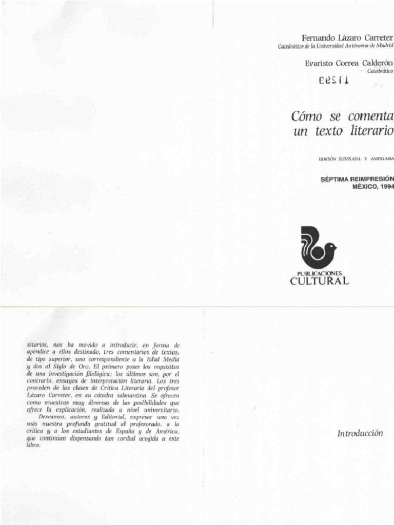 Lazaro Carreter Fernando - Como Se Comenta Un Texto Literario | PDF