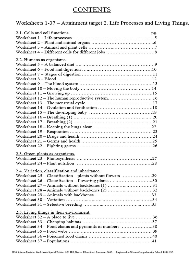 KS3 Science Revision Worksheets | PDF | Breathing | Digestion