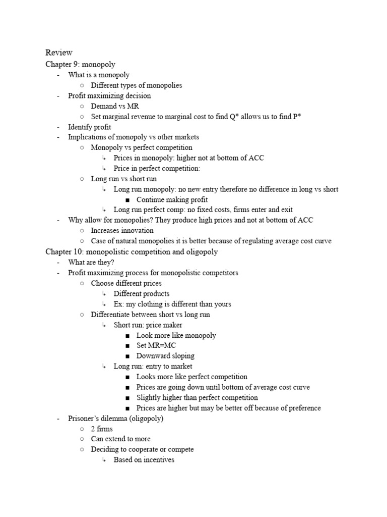 Micro Exam 3 Review Pdf Monopoly Profit Economics