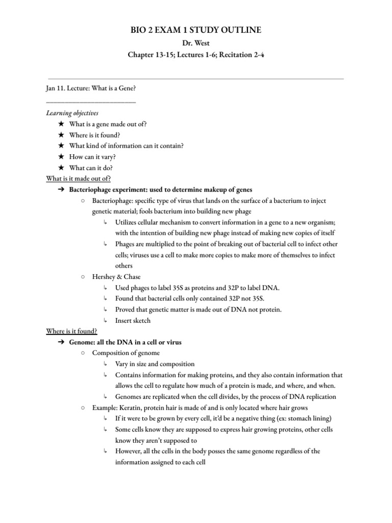 Bio 2 Exam 1 Outline | PDF | Dna Replication | Messenger Rna