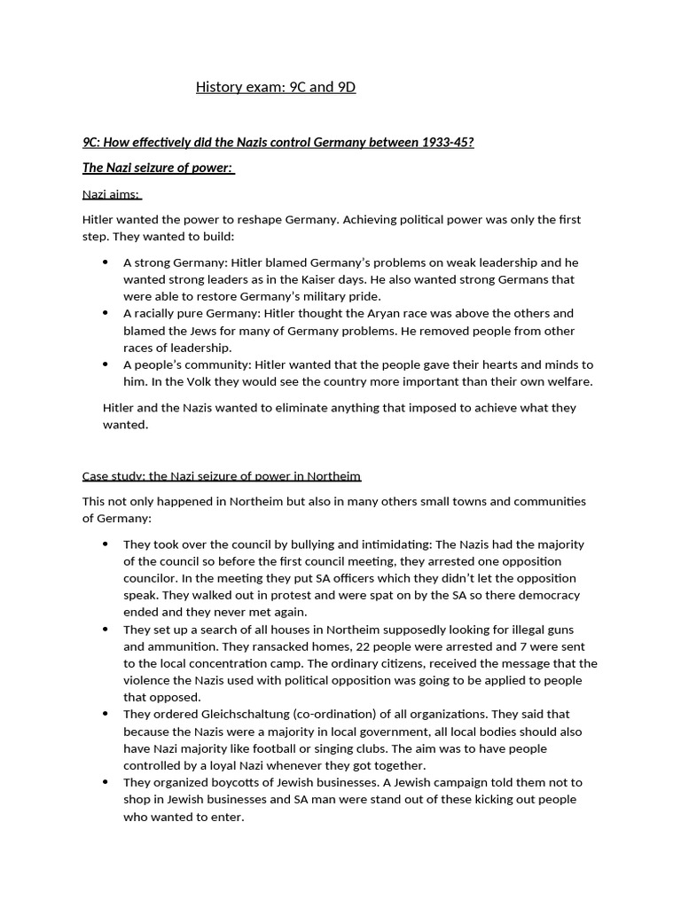 History Exam-9c and 9D | PDF | Nazi Germany | Final Solution