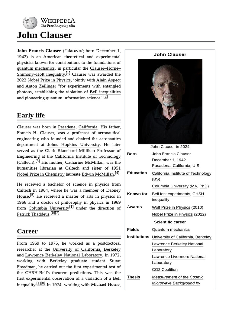 John_Clauser | PDF | Physics | Applied And Interdisciplinary Physics