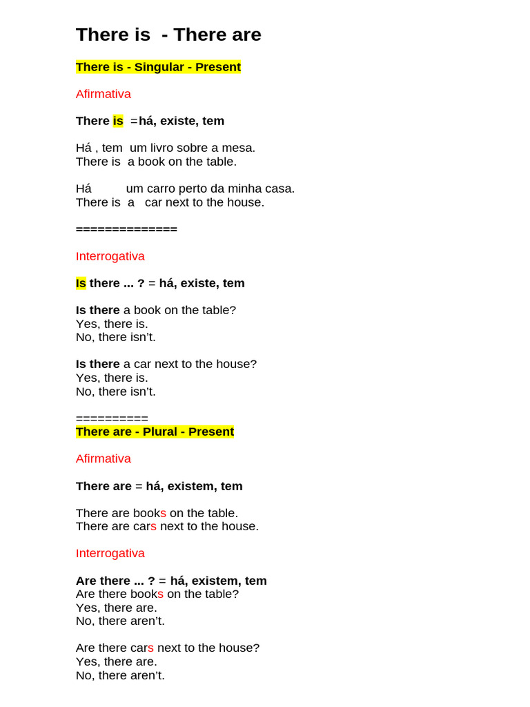 English Grammar: There is/There are | PDF