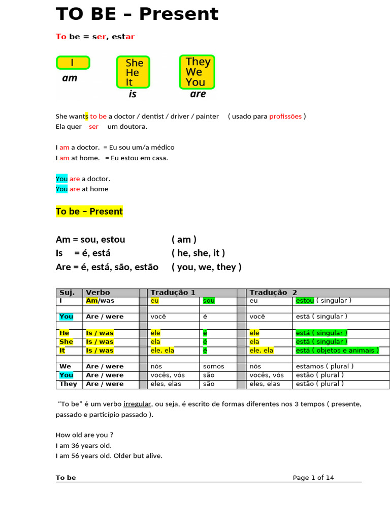 Verbo To Be: Presente e Passado | PDF | Gramática | Linguística