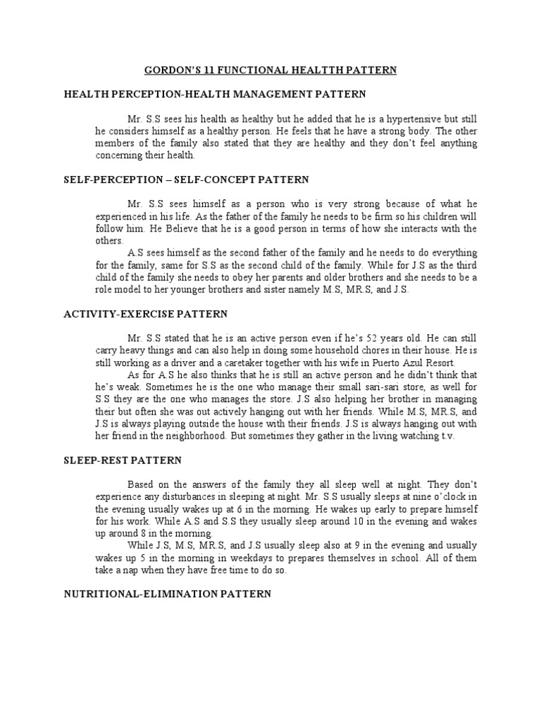 Gordon'S 11 Functional Healtth Pattern Health Perception-Health ...
