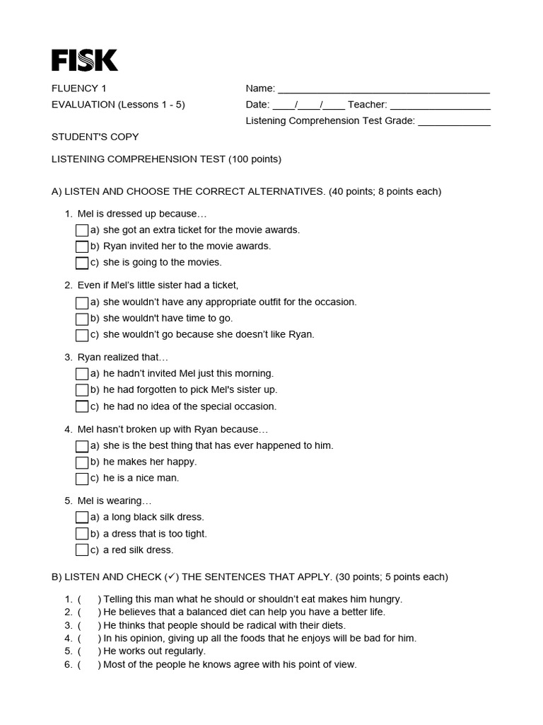 Fluency 1 Listening (L1-5) Student's | PDF