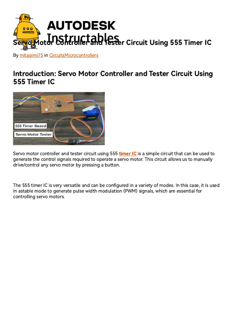 Servo Motor Controller Using 555 Timer | PDF | Servomechanism | Electronic Engineering