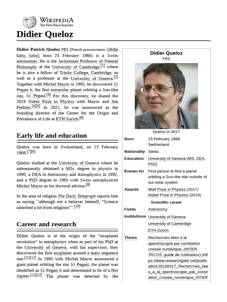Didier_Queloz | PDF | Exoplanetology | Planetary Science