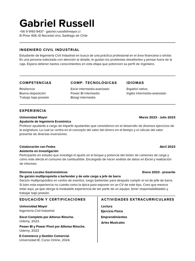 CV Gabriel Russell+ | PDF | Ingeniería