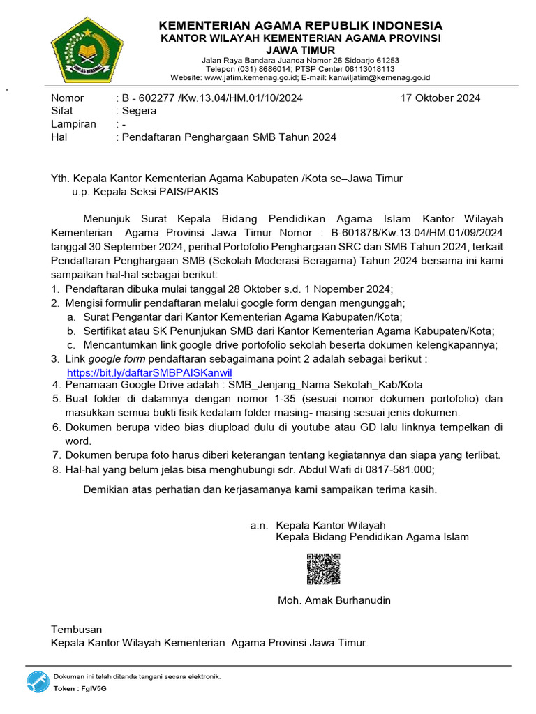 New - Surat Pendaftaran Sekolah Moderasi Beragama | PDF