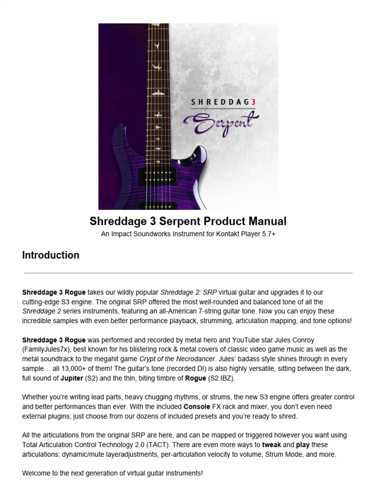 Shreddage 3 Serpent Manual | PDF | Guitars | String Instruments