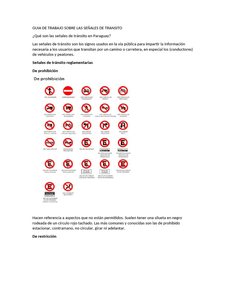 Guia de Trabajo Sobre Las Señales de Transito | PDF | Tráfico | La carretera