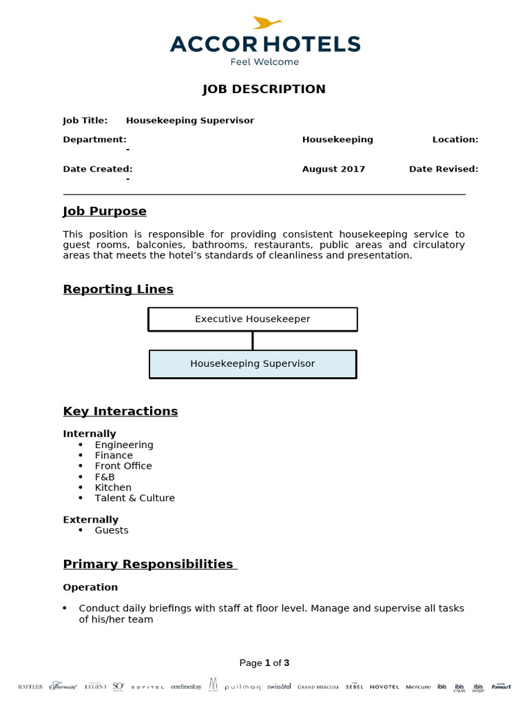 Housekeeping Supervisor Job Overview | PDF | Housekeeping | Business