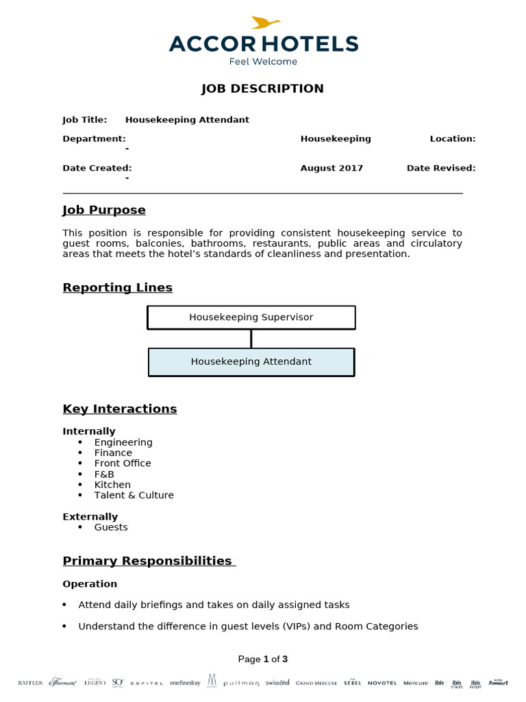 Housekeeping Attendant Job Description | PDF | Housekeeping | Business
