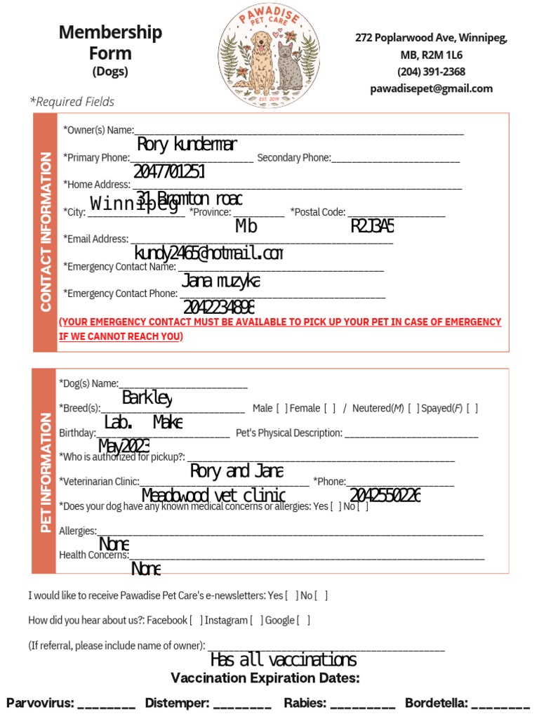 Membership Form - DOG | PDF | Pet | Dogs