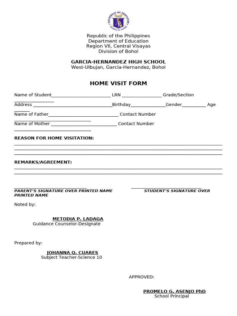 Home Visitation Form | PDF