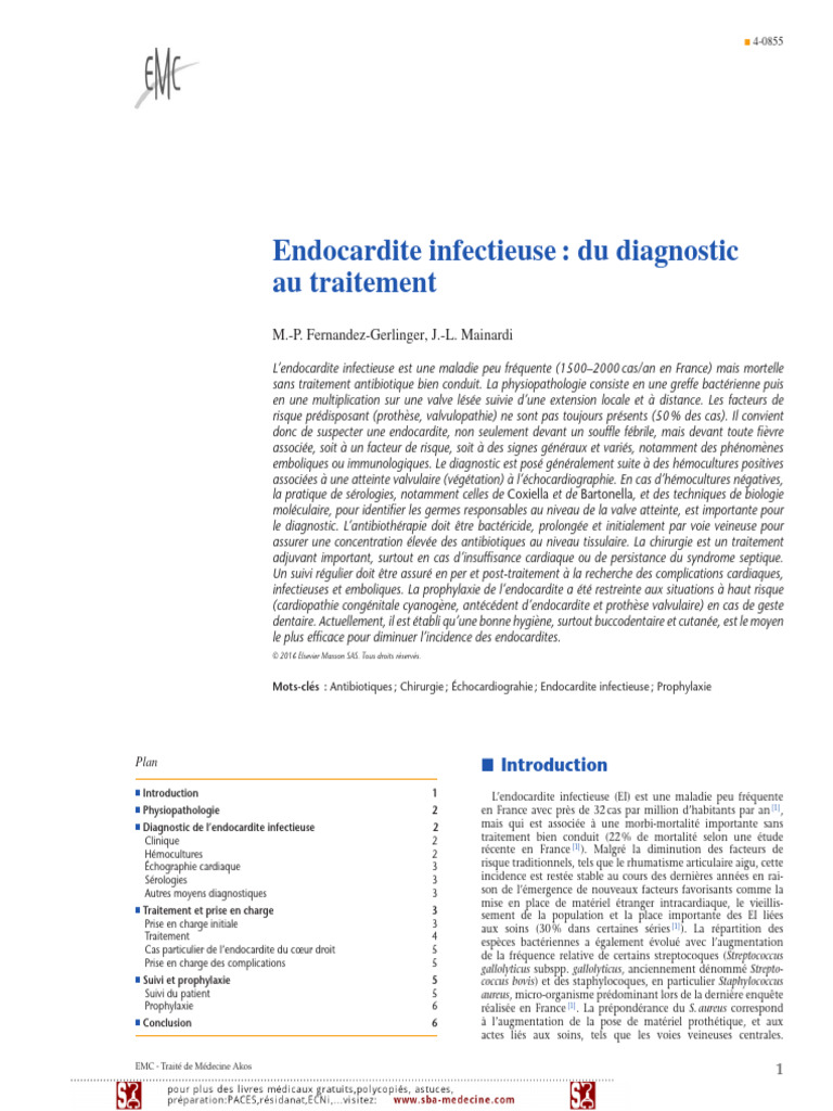 EMC Endocardite Infectieuse | PDF | Causes de décès | Microbiologie