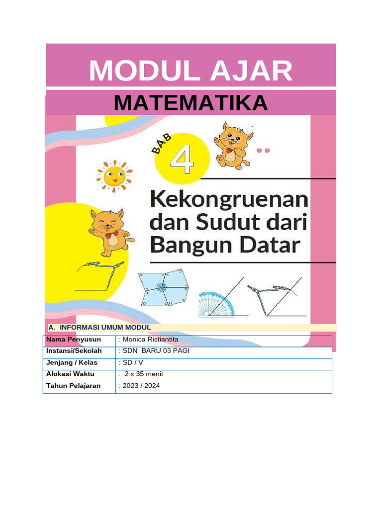 Modul Ajar Mtk Kelas 4a | PDF