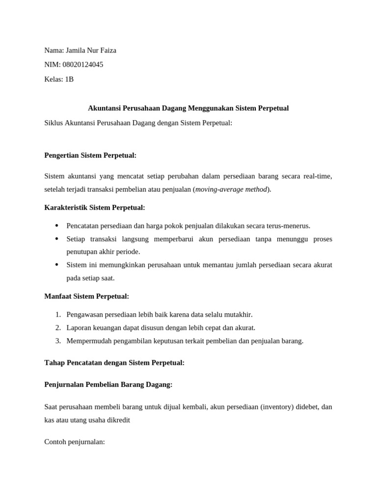 Resume Perusahaan Dagang Tahap Pencatatan Jamila | PDF | Bisnis ...