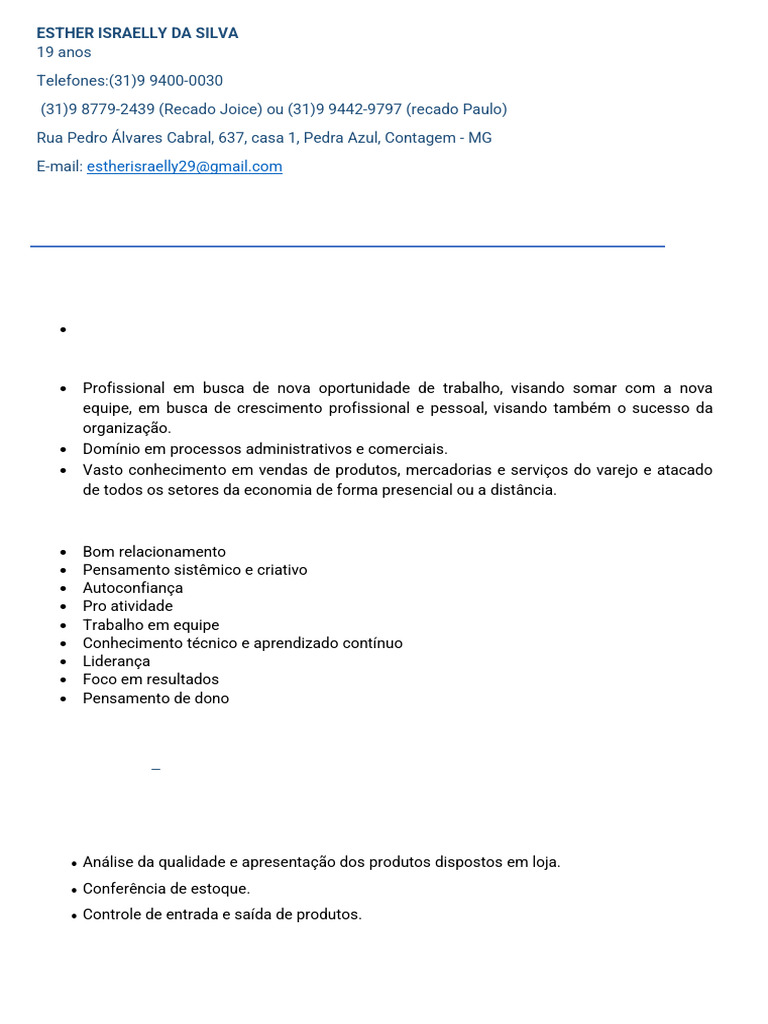 Currículo Esther 2024 | PDF | E-commerce