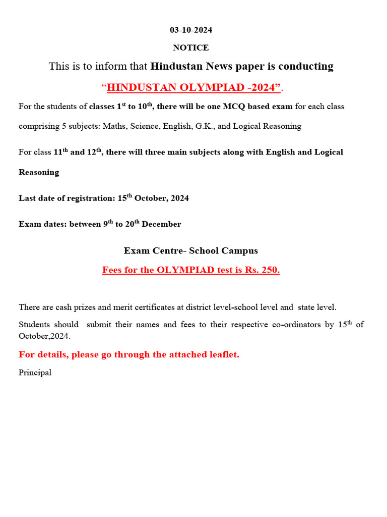 Hindustan Olympiad 2024 | PDF | Science