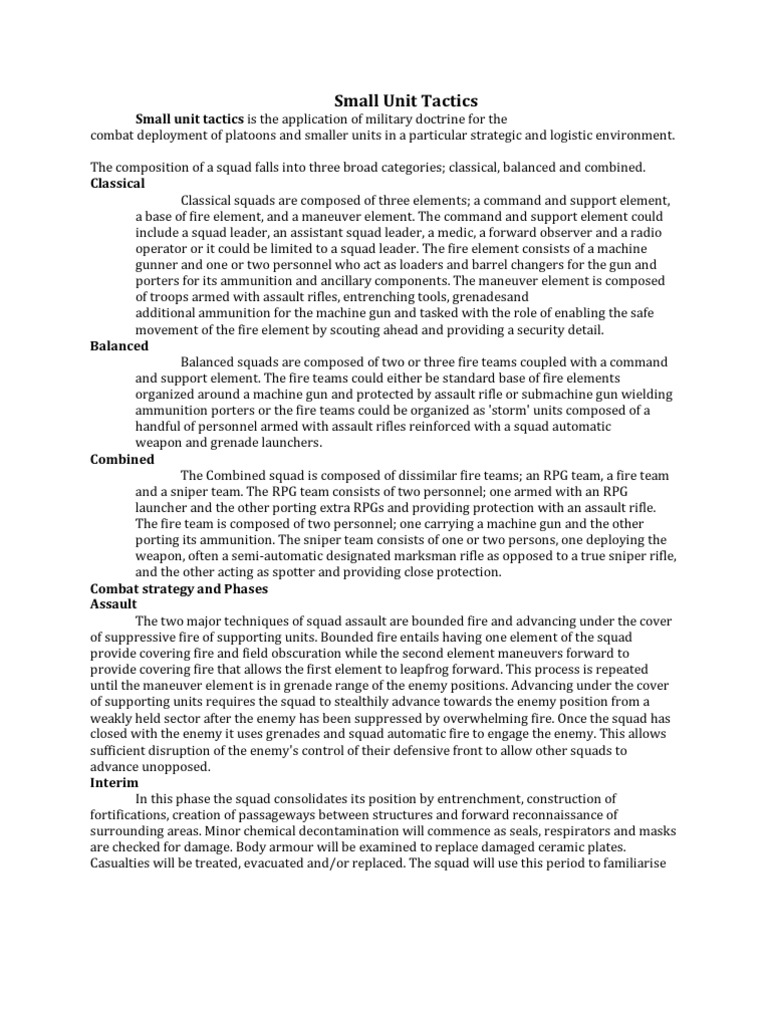 Small Unit Tactics Overview | PDF | Military Organization | Military ...