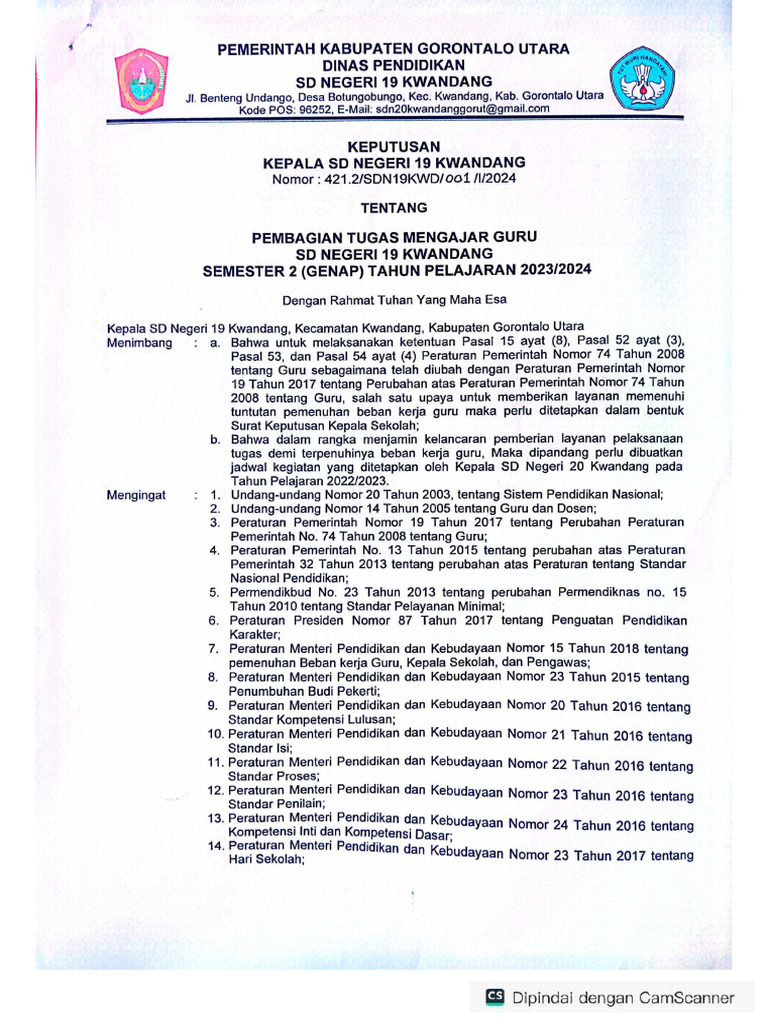 SK Pembagian Tugas Genap 2024 | PDF