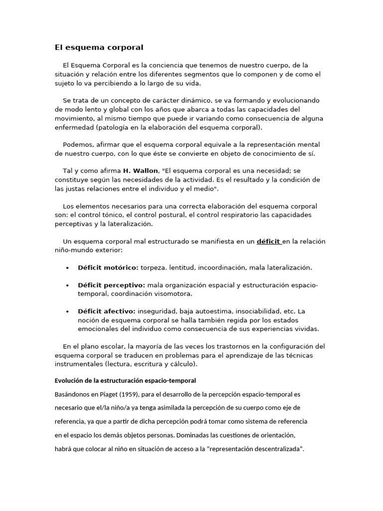 El Esquema Corporal Estructuracion Espacio-temporal | PDF | Percepción | Aprendizaje