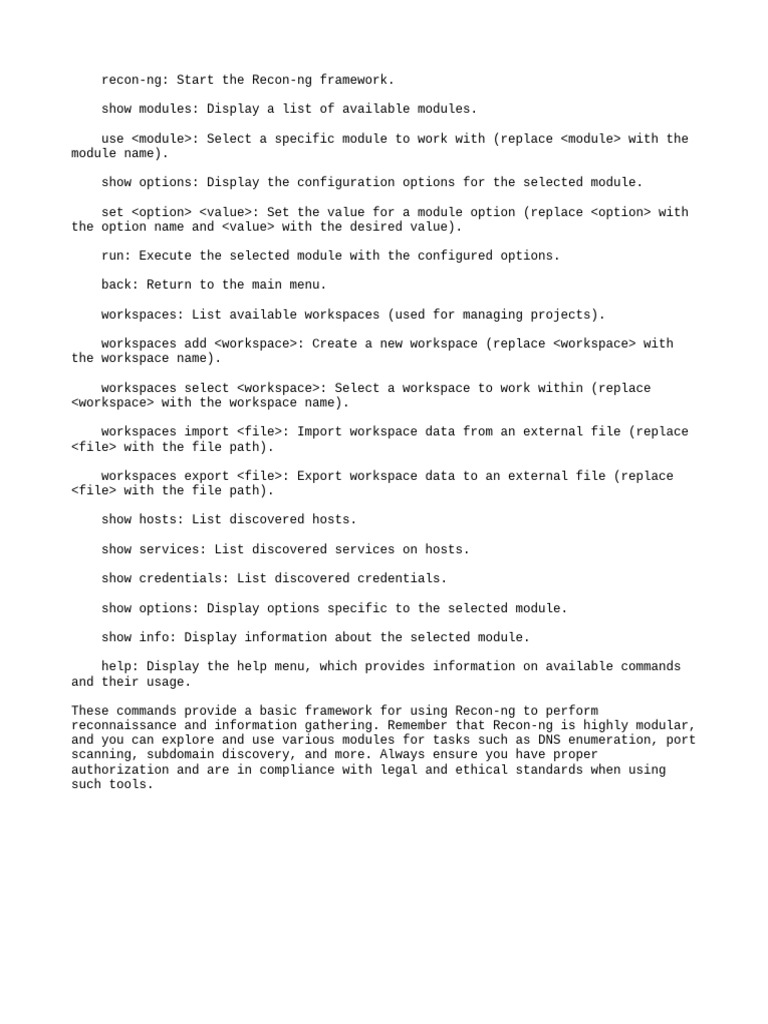 Recon NG Commands | PDF