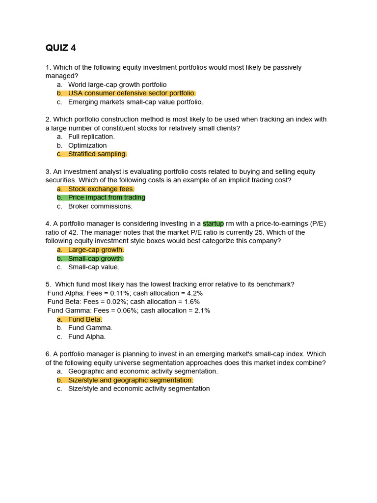 Quiz 4 - L4 | PDF | Investing | Stocks