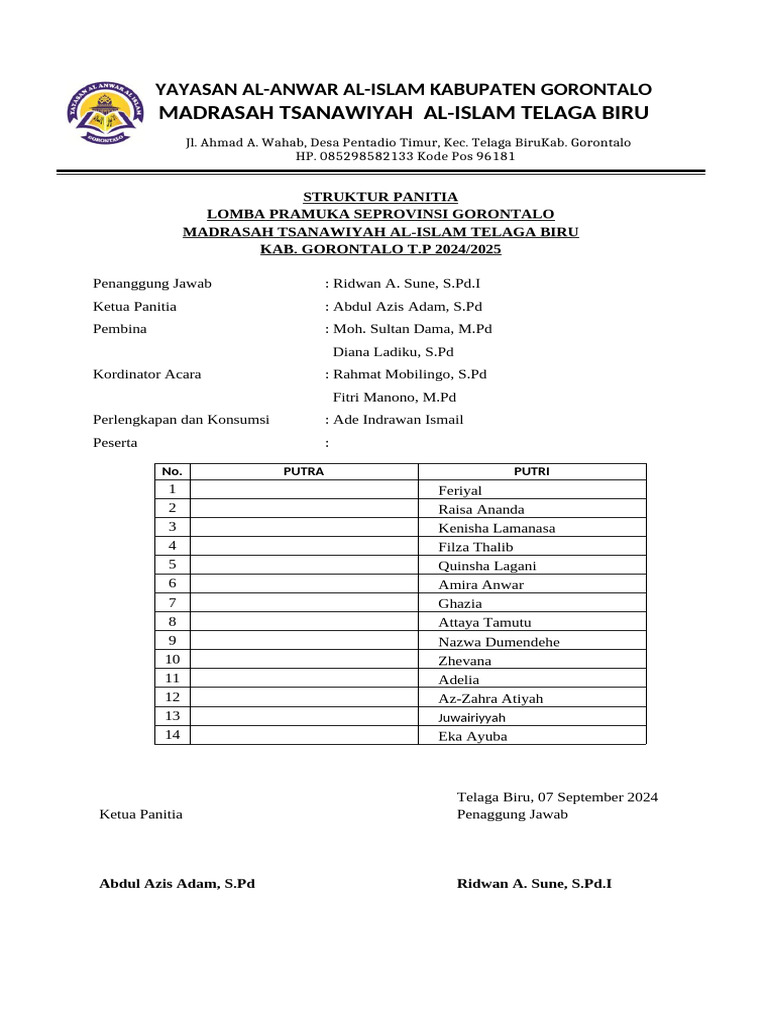 Panitia Pramuka 2024 | PDF