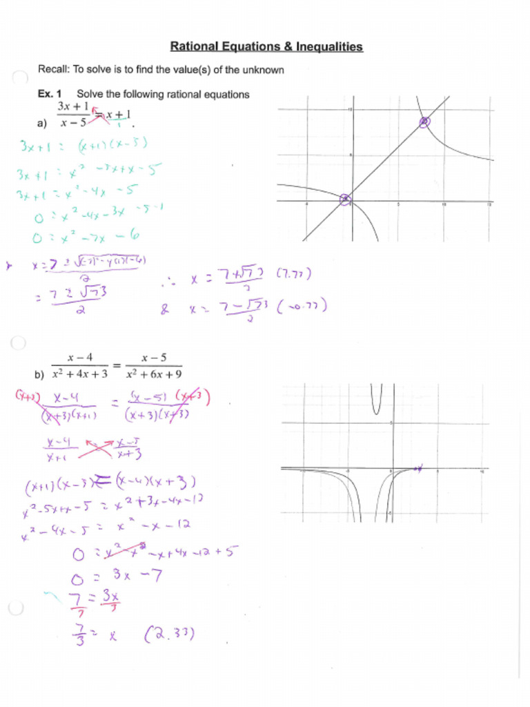Rational Equations and Inequalities - Solutions | PDF