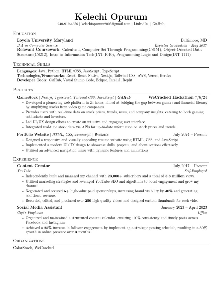 Kelechiopurum Resume Pdf Websites Java Script