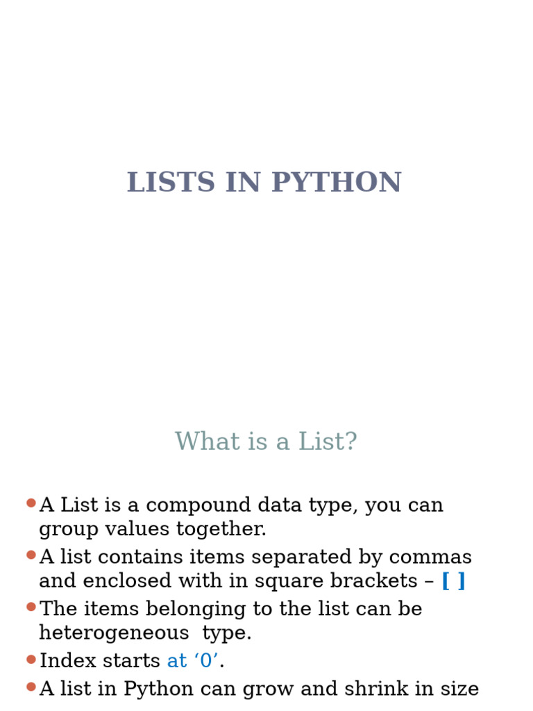 Python Lists | PDF | Python (Programming Language) | Software Engineering Python Lists | PDF | Python (Programming Language) | Software Engineering