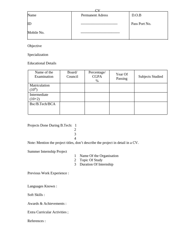 Comprehensive CV Template Guide | PDF