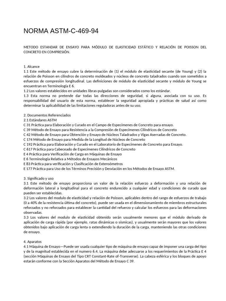 Norma ASTM C469: Módulo de Elasticidad | PDF | Deformación (ingeniería ...