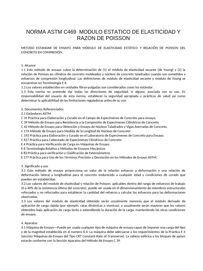 Nor, Ma Traducida de Astm C469 Modulo Estatico Elastico Poisson | PDF ...