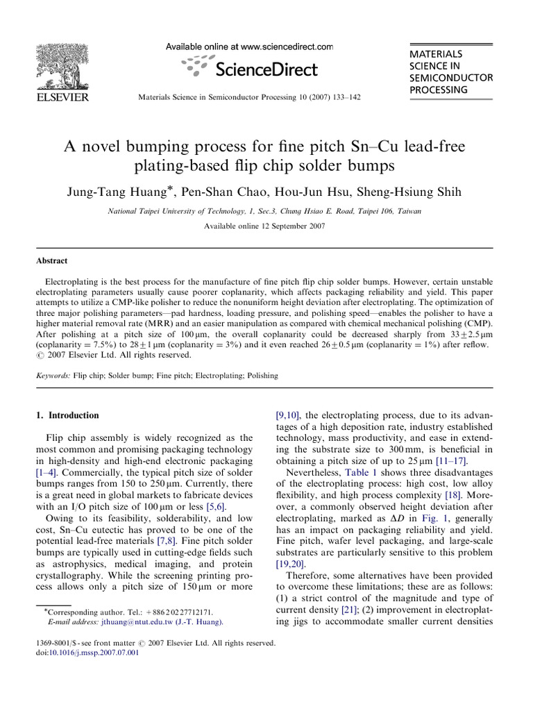 A Novel Bumping Process For Ne Pitch Sn-Cu Lead-Free | PDF | Solder ...
