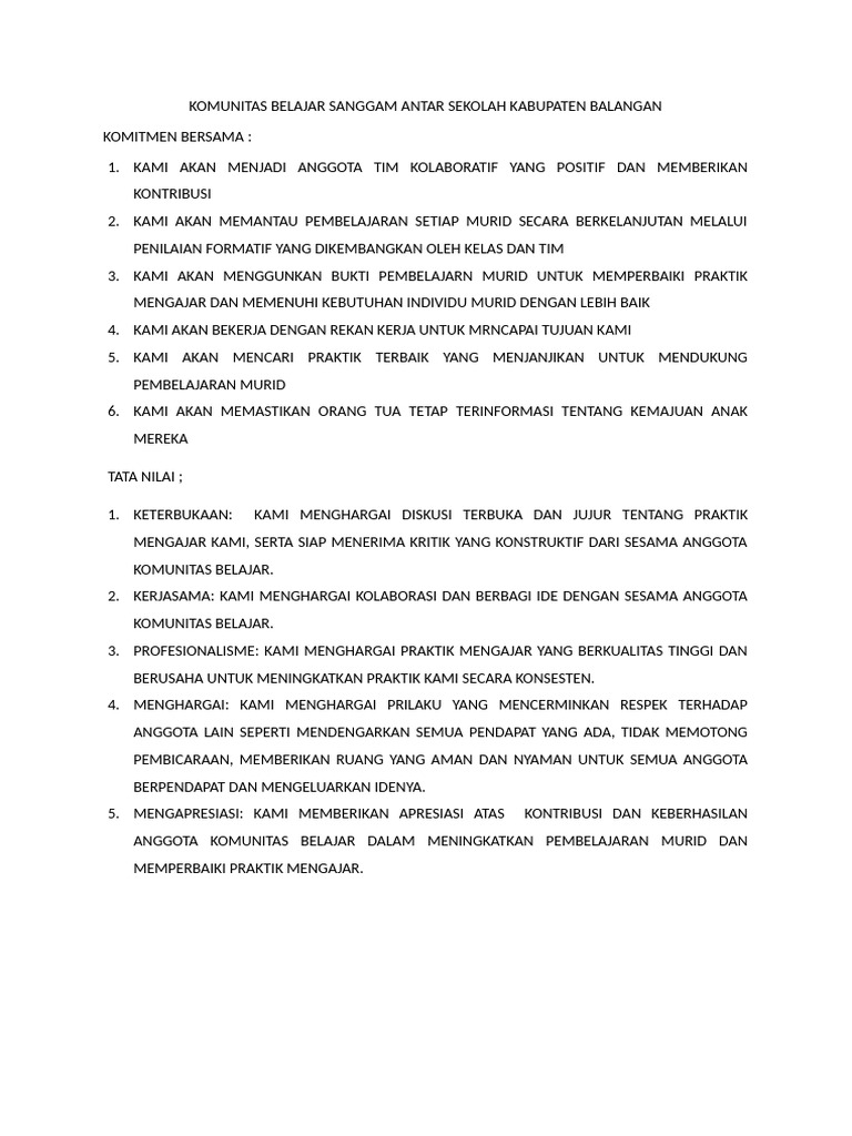 Komunitas Belajar Sanggam Antar Sekolah Kabupaten Balangan Komitmen Dan ...