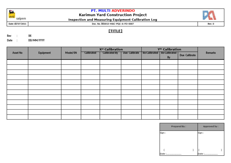 863013-MAC-PQC-A-FO-0007, Inspection and Measuring Equipment ...