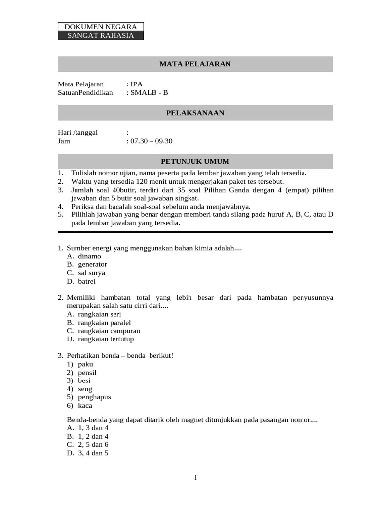 Soal Ipa-b Smalb | PDF