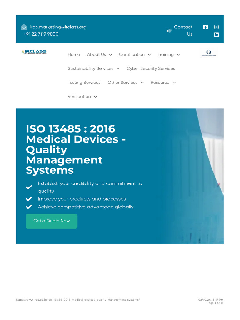 ISO 13485 Certification - Quality Management Systems - IRQS | PDF | Quality | Corporate Governance
