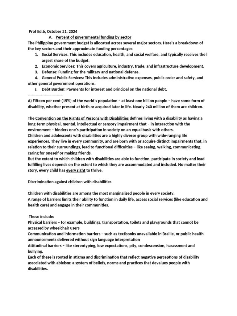 Prof Ed.6J October 21J 2024 | PDF | Disability | Child Protection