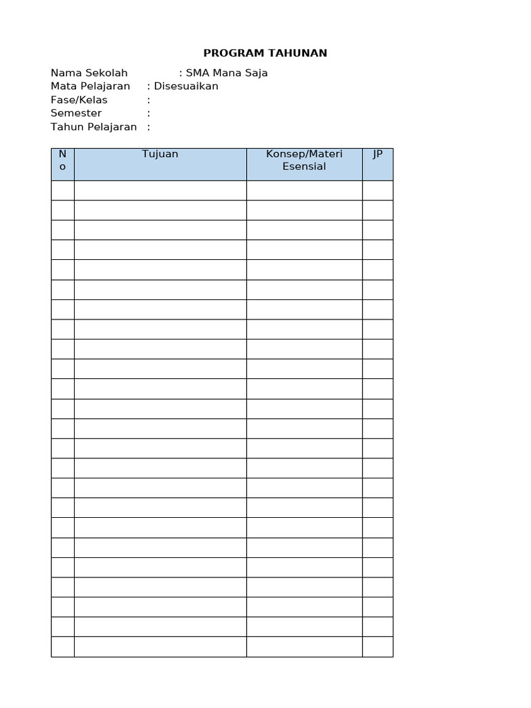 Contoh Format Program Tahunan | PDF