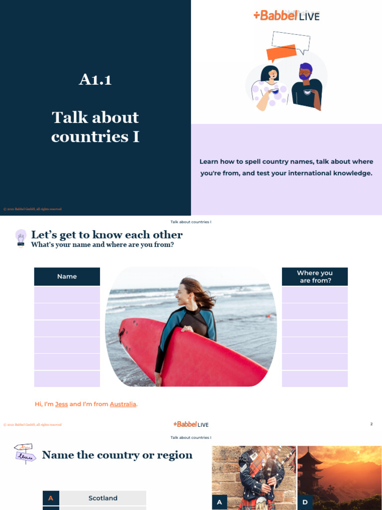 ENG - A1 - 1 - 05 Talk About Countries | PDF