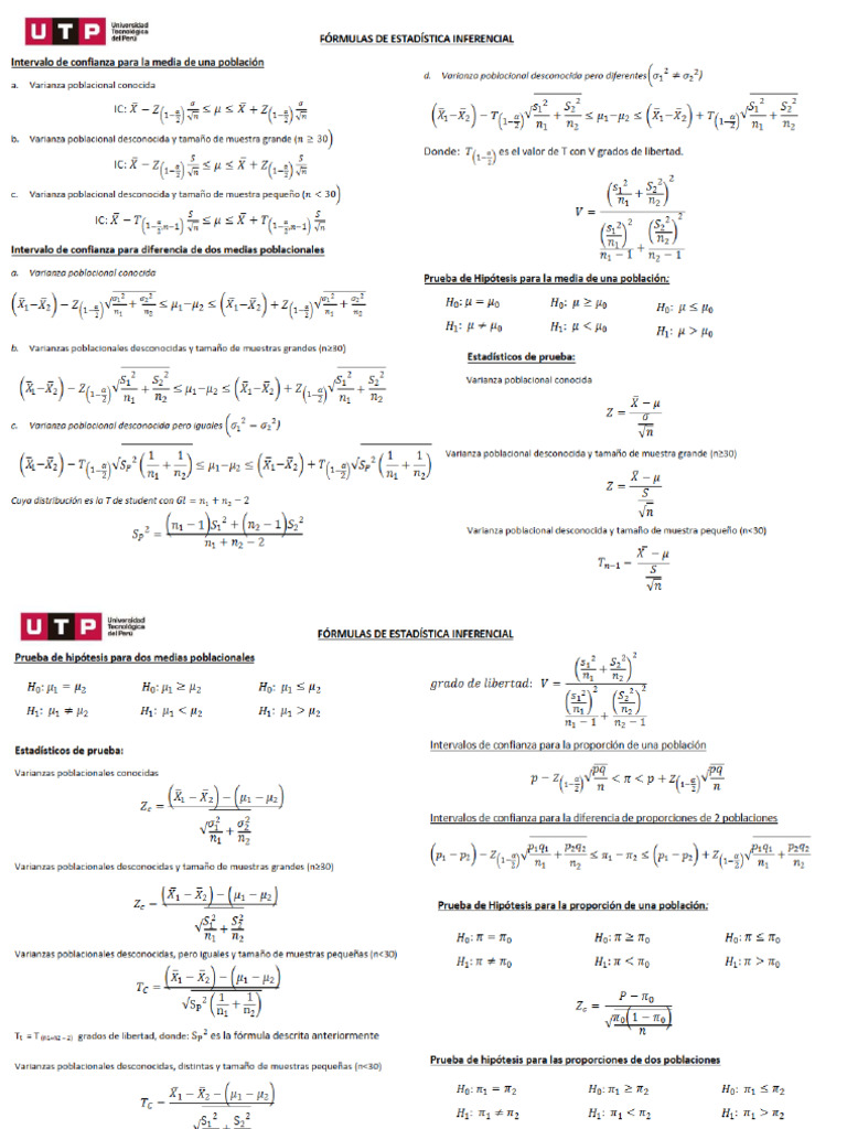 Formulario - Estadística Inferencial | PDF